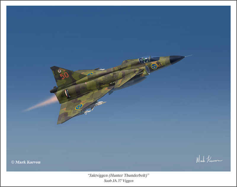 JA 37 Viggen - "Jaktviggen Hunter Thunderbolt" – Mark Karvon Art Studios